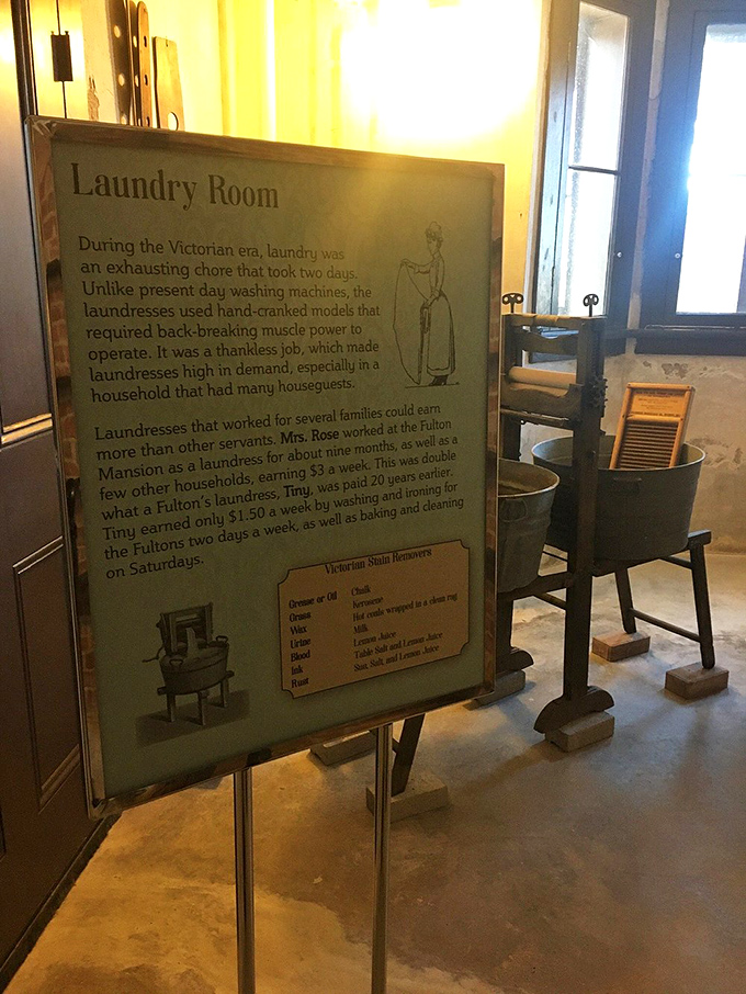 Laundry day blues? Not in this house! This exhibit reminds us to be grateful for our modern washing machines.