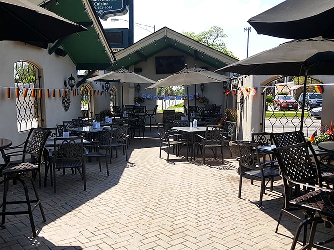 Alfresco dining with a side of Gem&uuml;tlichkeit. This charming patio is perfect for sipping steins and soaking up summer vibes.