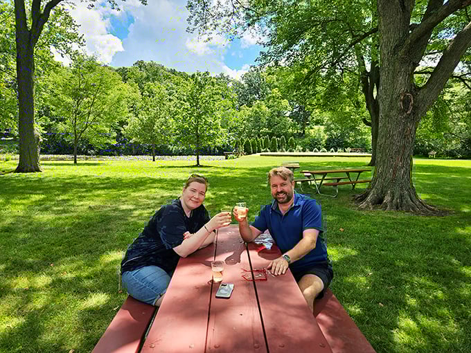 Cheers to nature! These park-goers have mastered the art of al fresco dining, turning a picnic table into their own personal Michelin-starred restaurant.