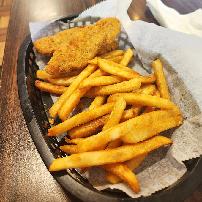 Comfort food alert! These chicken tenders and fries are like a warm blanket for your taste buds. Sometimes, you just need to embrace your inner kid.