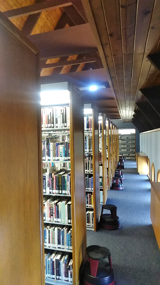 Shhh... book-lined corridors whisper tales of adventure. It's like walking through the mind of a well-read giant.