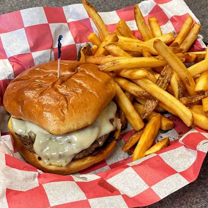 This burger's so juicy, you might need a bib. It's not first date food, but it's definitely true love material.