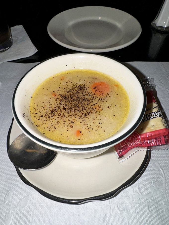 A bowl of liquid comfort! This chicken and rice soup looks like it could cure anything from a cold to a broken heart.