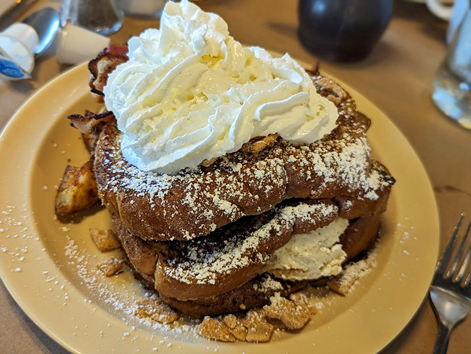 Cinnamon Toast Crunch, all grown up! This French toast stack is what childhood dreams are made of.