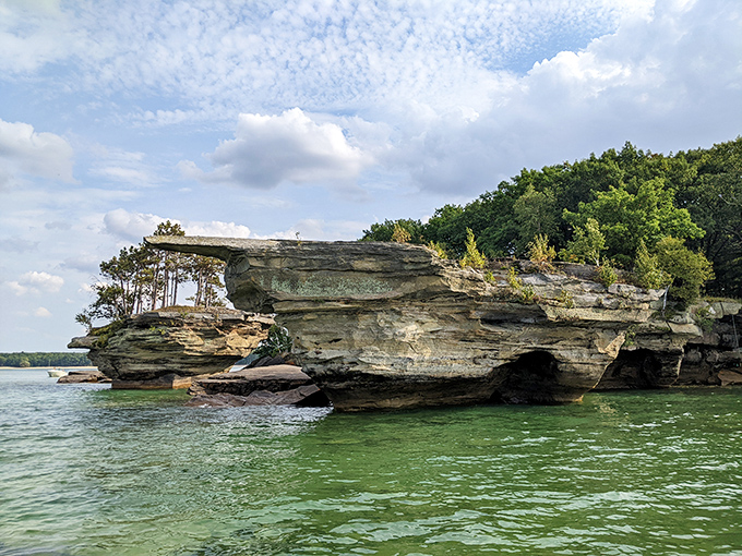 Layers of time, frozen in stone. This cliff face tells a story millions of years in the making.
