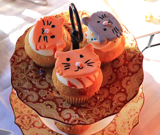 Cupcakes that are almost too adorable to eat. Almost. These treats are the cat's meow of the dessert world.
