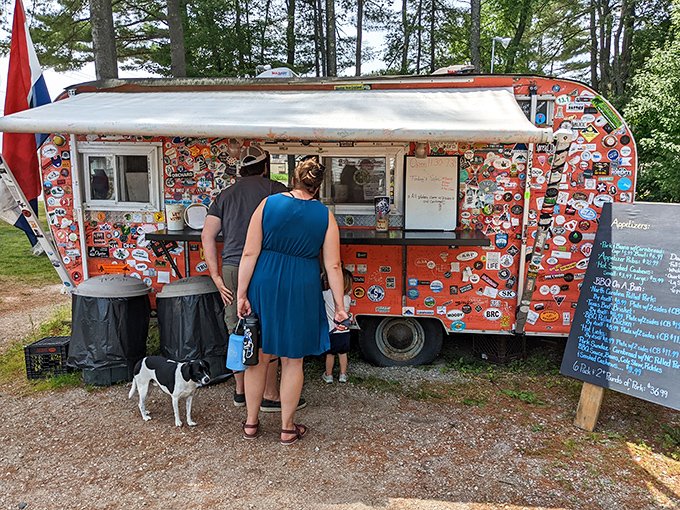 The line of anticipation! These folks know that good things come to those who wait &ndash; especially when it's slow-smoked perfection.