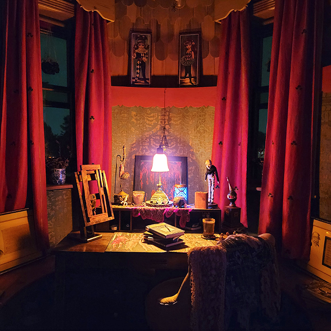 Purple reign! This regal nook proves that even haunted houses can have a touch of fabulous. Prince would approve.