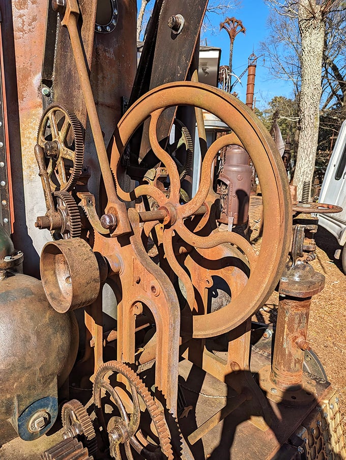 Gears, wheels, and wonder, oh my! This contraption looks like it could power a steam-driven time machine.