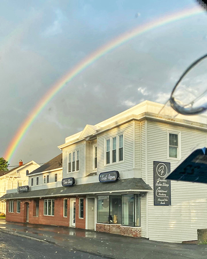 Even Mother Nature can't resist Frank's charm. That rainbow? It's clearly pointing to where the real pot of gold is – right inside this bakery.