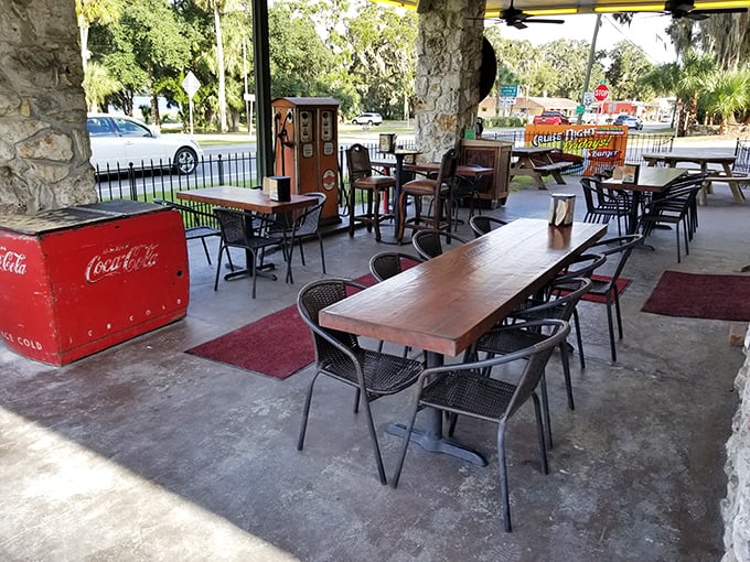 Al fresco dining, Florida style! Enjoy your burger with a side of sunshine and a sprinkle of local charm.