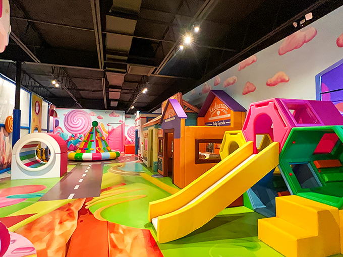 Slide, climb, and bounce your way through this kaleidoscopic playground. It's like a sugar rush for your eyes - no actual candy consumption required!