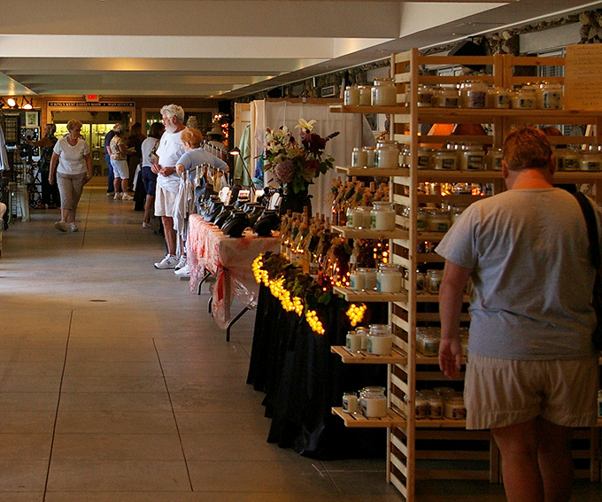 Craft show or medieval market? Artisans display their wares in this grand hall, offering everything from hand-forged jewelry to dragon-slaying gear (probably).