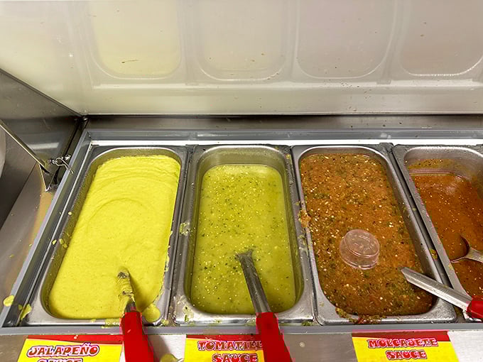 Welcome to Sauce City, population: your taste buds. This salsa bar is like a flavor DJ, ready to mix up your perfect beat.