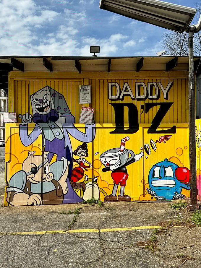 Who says BBQ can't be artsy? This wall mural is like a fever dream after eating too much smoked meat - in the best way possible.