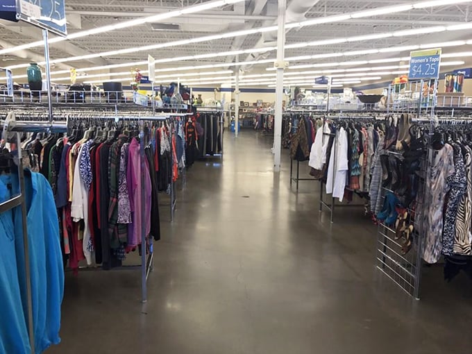The thrifter's yellow brick road. Follow this aisle, and you might just find your own Emerald City of secondhand wonders.