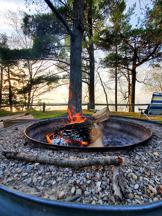 Gather 'round, folks! This isn't just a campfire; it's nature's TV, complete with crackling surround sound and a view to die for.