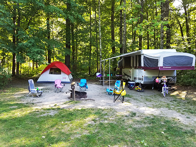 Camping at Branbury: Where "roughing it" means choosing between your tent and your pop-up camper. Decisions, decisions!