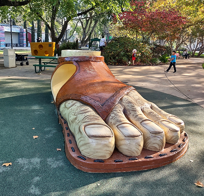 "Talk about putting your best foot forward! This giant step for mankind (or at least for kids) is one small leap into a world of giggles and games."