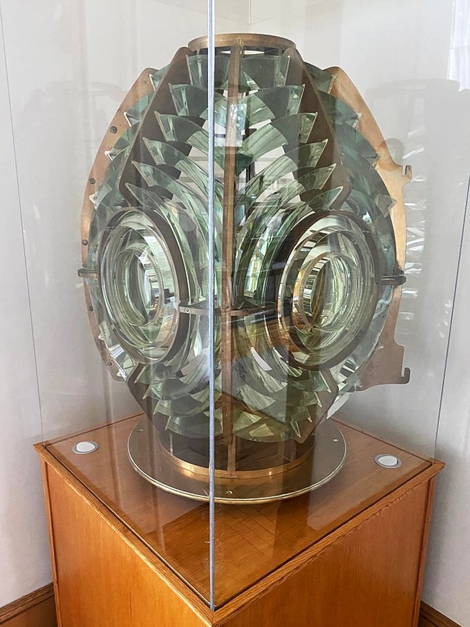 Shine on, you crazy diamond! This mesmerizing Fresnel lens is a dazzling reminder of the lighthouse's vital role in keeping sailors safe on stormy nights.
