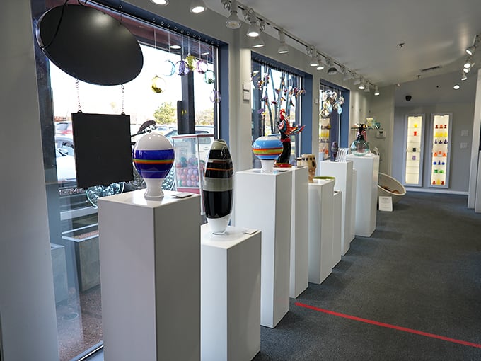 Welcome to the glass jungle! This carefully curated display showcases the studio's diverse range of styles and techniques.