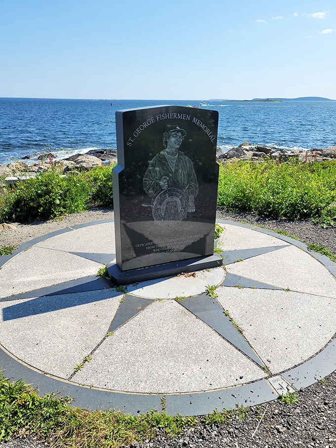 A solemn tribute: This memorial honors the brave fishermen who've sailed these waters, their legacy etched in stone.