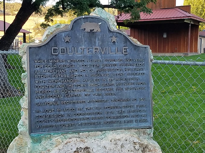 History set in stone. This landmark plaque tells the tale of Coulterville's golden past, no pun intended.