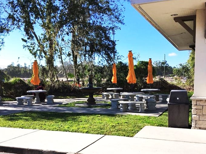 Outdoor dining with a side of sunshine! These tables are perfect for soaking up rays while you chow down.