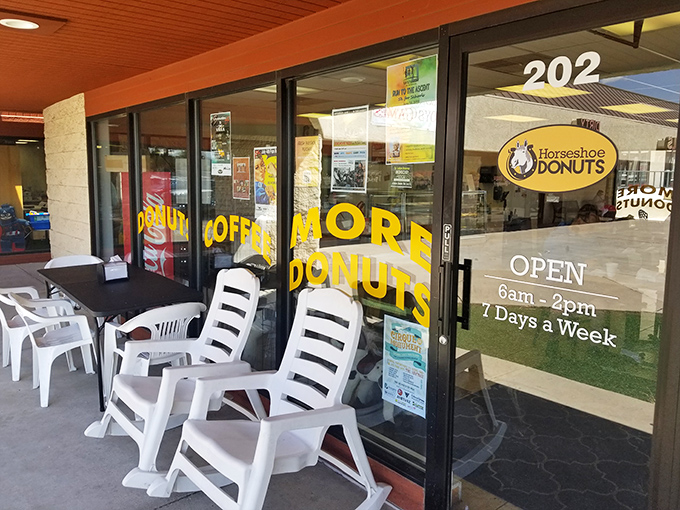 Take it outside! These outdoor seats are perfect for enjoying your donuts al fresco. Just watch out for donut-loving birds!