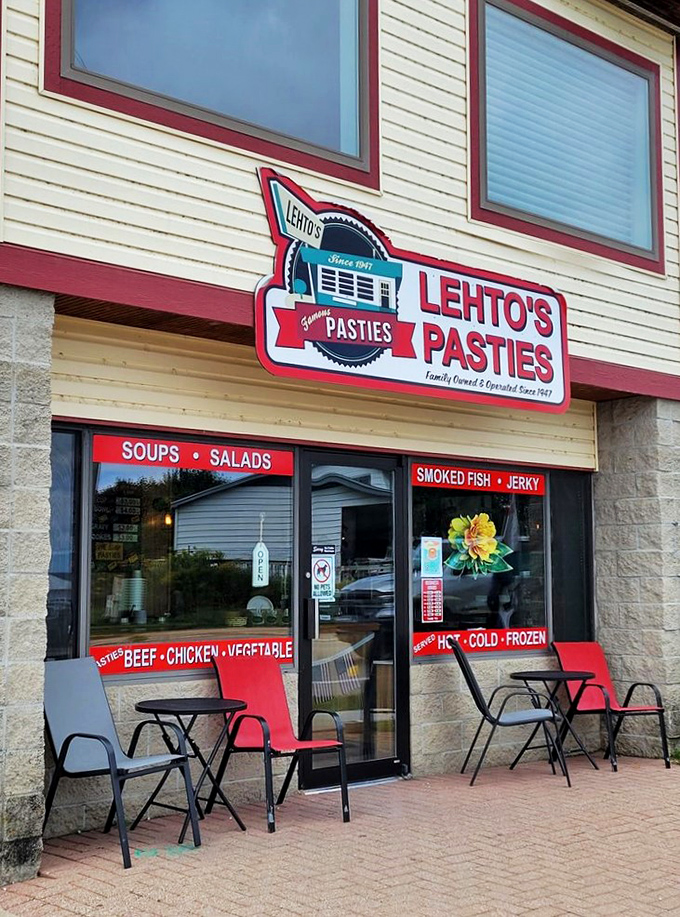 Alfresco dining, UP style. These outdoor tables are perfect for savoring your pasty while people-watching in St. Ignace.