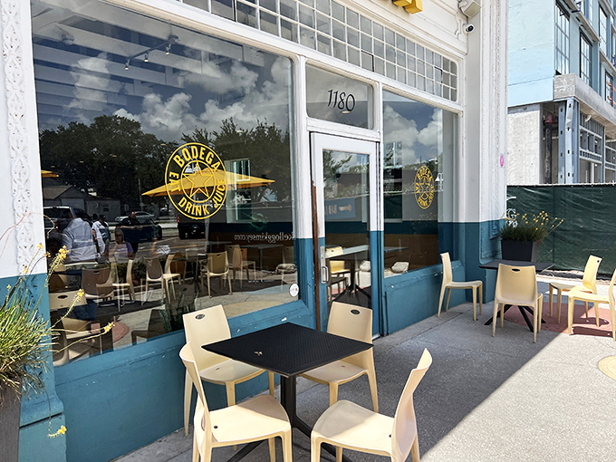 Sidewalk seating never looked so inviting! It's like your favorite patio and a Cuban cafe had a beautiful baby.