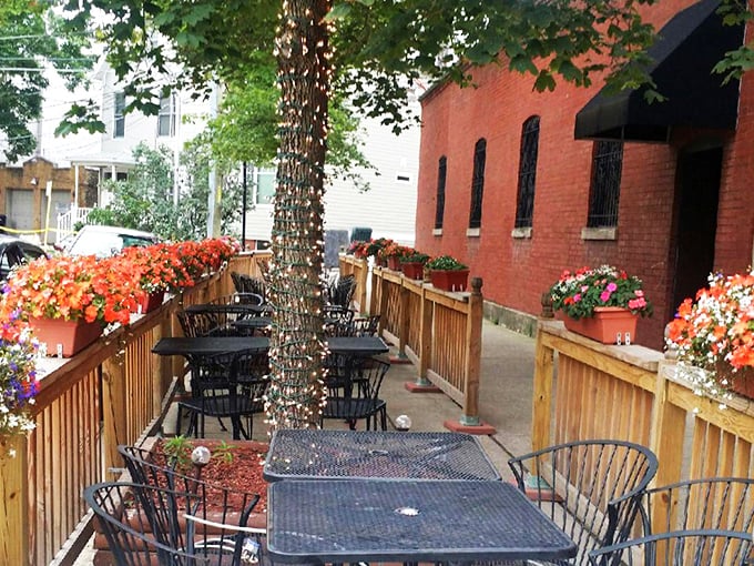 Al fresco dining, Chicago style. Pat's outdoor seating area is a flower-filled oasis, perfect for savoring pizza under the Windy City sky.