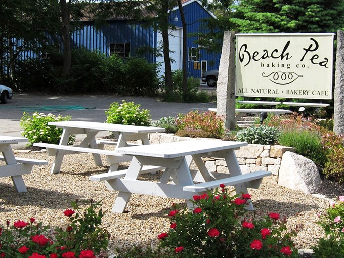 Al fresco dining, Beach Pea style. These picnic tables are perfect for soaking up the Maine sunshine while you soak up some delicious pastries.