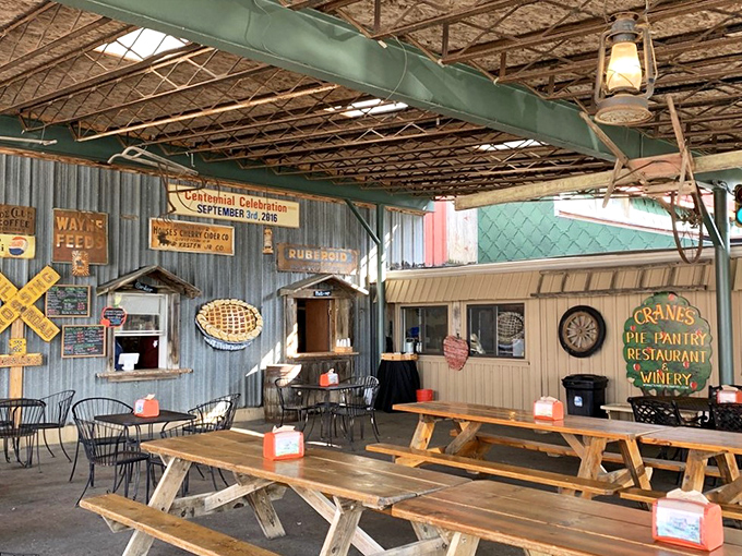 Outdoor dining with a side of Midwest charm. Is there anything more perfect than pie on a picnic table?