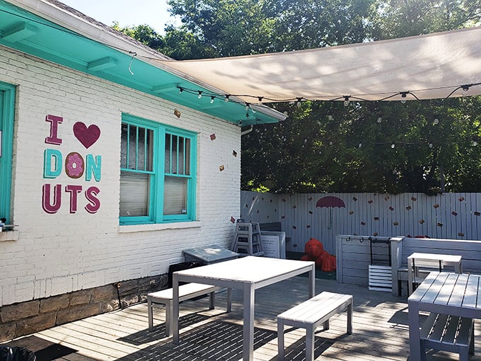 Donuts with a view! The outdoor patio at Five Daughters is the perfect spot to enjoy your treat and indulge in some prime people-watching.