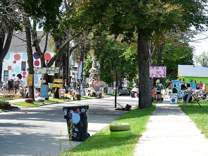 Who needs a red carpet when you've got a polka-dot street? This colorful path leads to adventures in art and imagination.