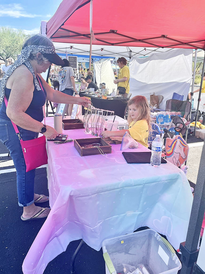 Shop with a view at Fountain Hills. The veggies are fresh, the breeze is cool, and the fountain's always on cue.