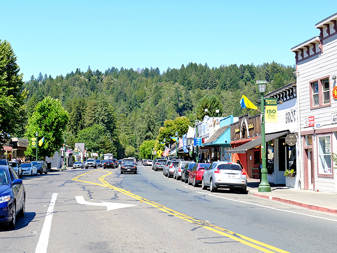 
Guerneville's Main Street: Where lumberjacks, wine enthusiasts, and free spirits mingle. It's eclectic, and that's putting it mildly.
