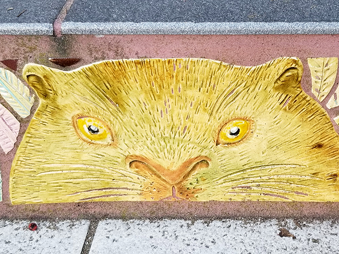 Well, hello there! This mosaic cat looks like it's about to offer us some cryptic advice, Alice in Wonderland style.