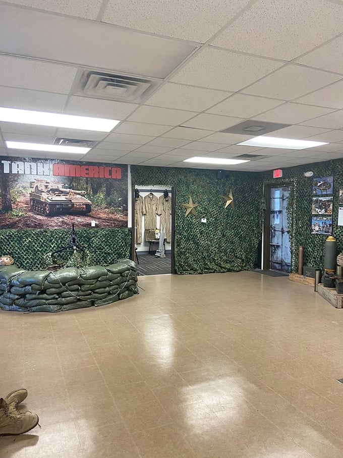 Interior decor that screams "Sir, yes sir!" It's like your grandpa's war stories came to life and opened a theme park.