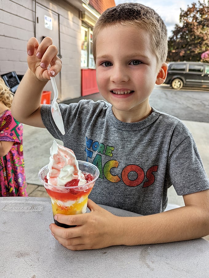 Pure joy in a cup! This little guy's face says it all. Who needs a fountain of youth when you have a fountain of ice cream?