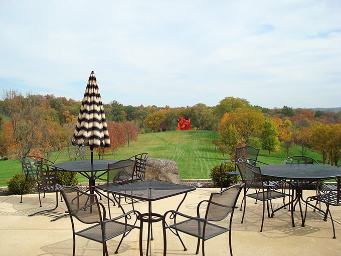 "Al fresco art appreciation." These outdoor seats offer front-row tickets to nature's ever-changing exhibition.