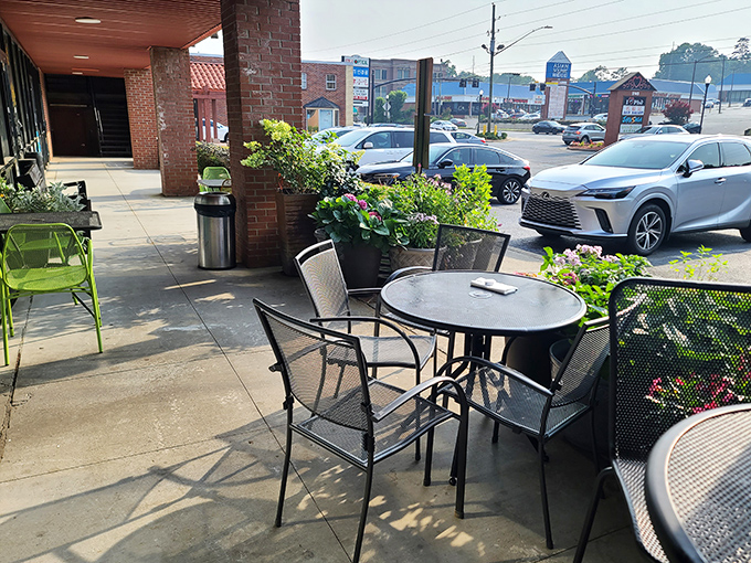Patio paradise! Where your coffee can get a tan and your chicken can catch a breeze. It's like a mini-vacation with every bite.