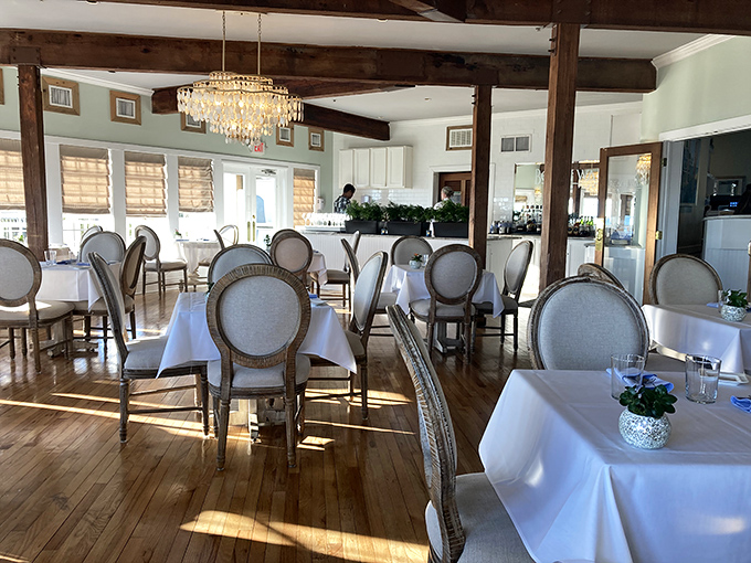 The dining room, where every table feels like the best seat in the house. It's as if the beach decided to throw a fancy dinner party.