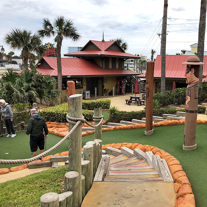 Stairway to heaven? More like stairway to the next challenging hole! Just remember, what goes up must come down &ndash; hopefully with a lower score.