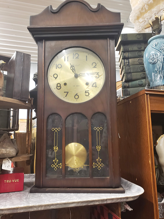 Time doesn't fly here &ndash; it ticks, chimes, and occasionally cuckoos. This grandfather clock has seen more hours than a night watchman.