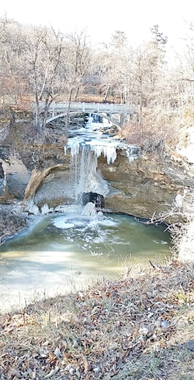 Winter's icy grip turns Minneopa Falls into nature's own crystal chandelier. Elsa from Frozen would feel right at home here!