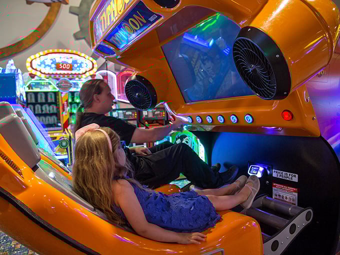 All aboard the UFO simulator! These space-age pods are like a disco ball and a flying saucer had a groovy baby.