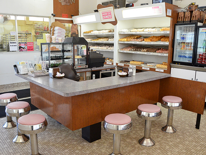 Where the magic happens! This counter area is like Santa's workshop, but instead of toys, they're crafting circular bits of joy.