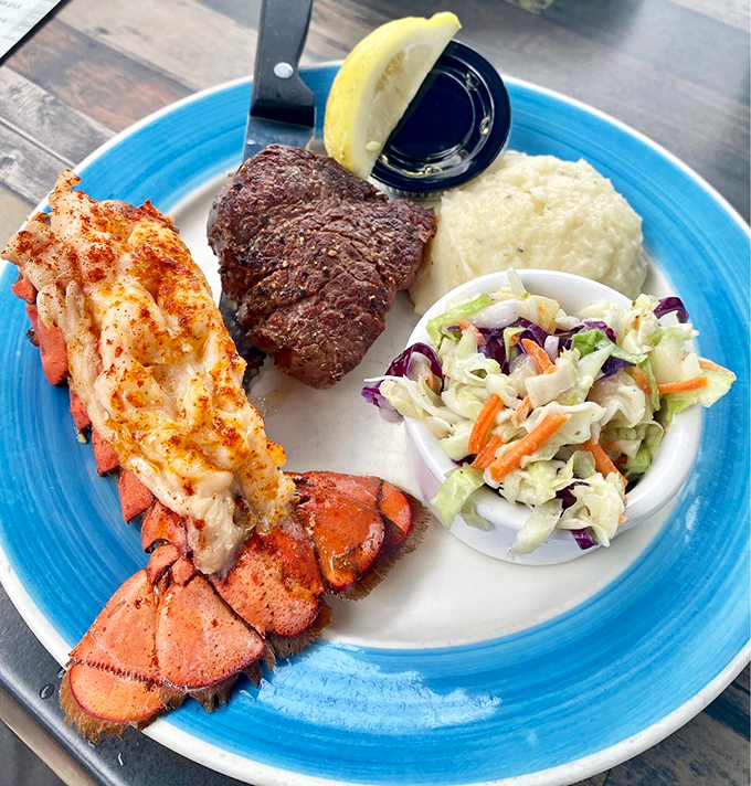Surf and turf, Florida style! This plate is so pretty, it's almost a shame to eat it. Almost.